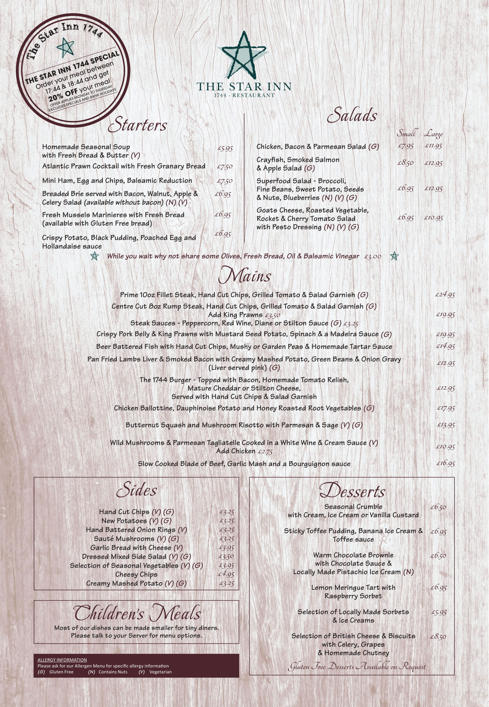 Menu - The Star Inn 1744