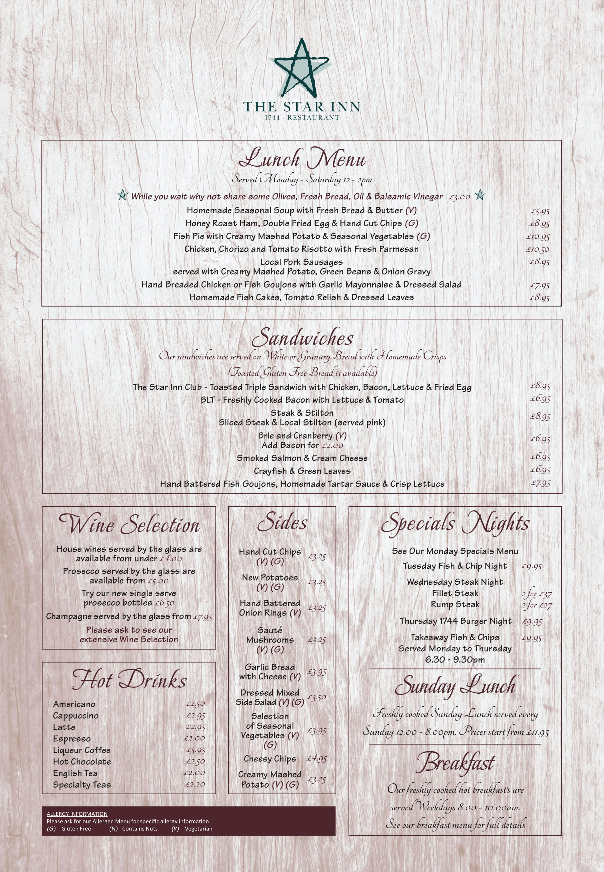 Menu - The Star Inn 1744