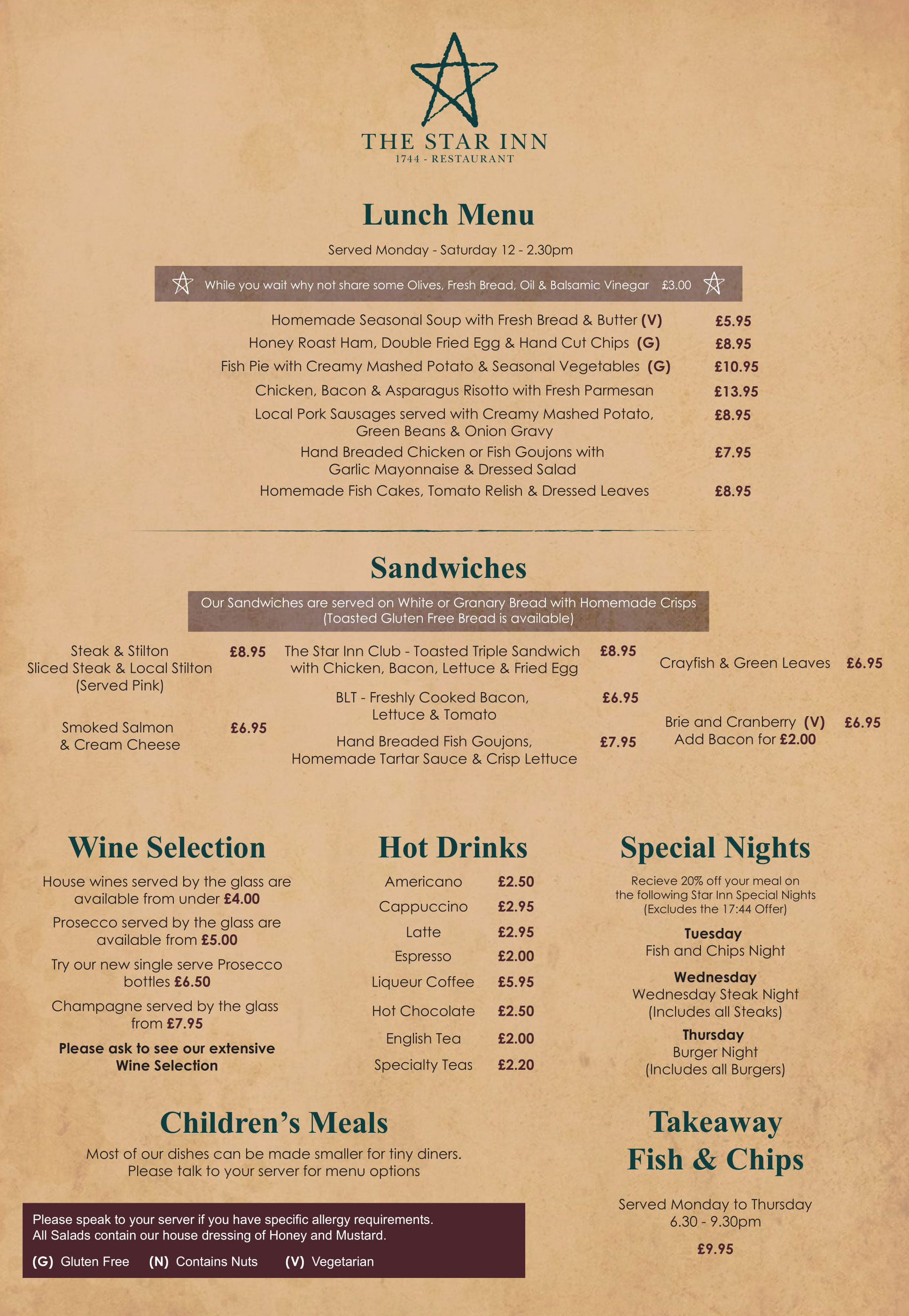Menu - The Star Inn 1744