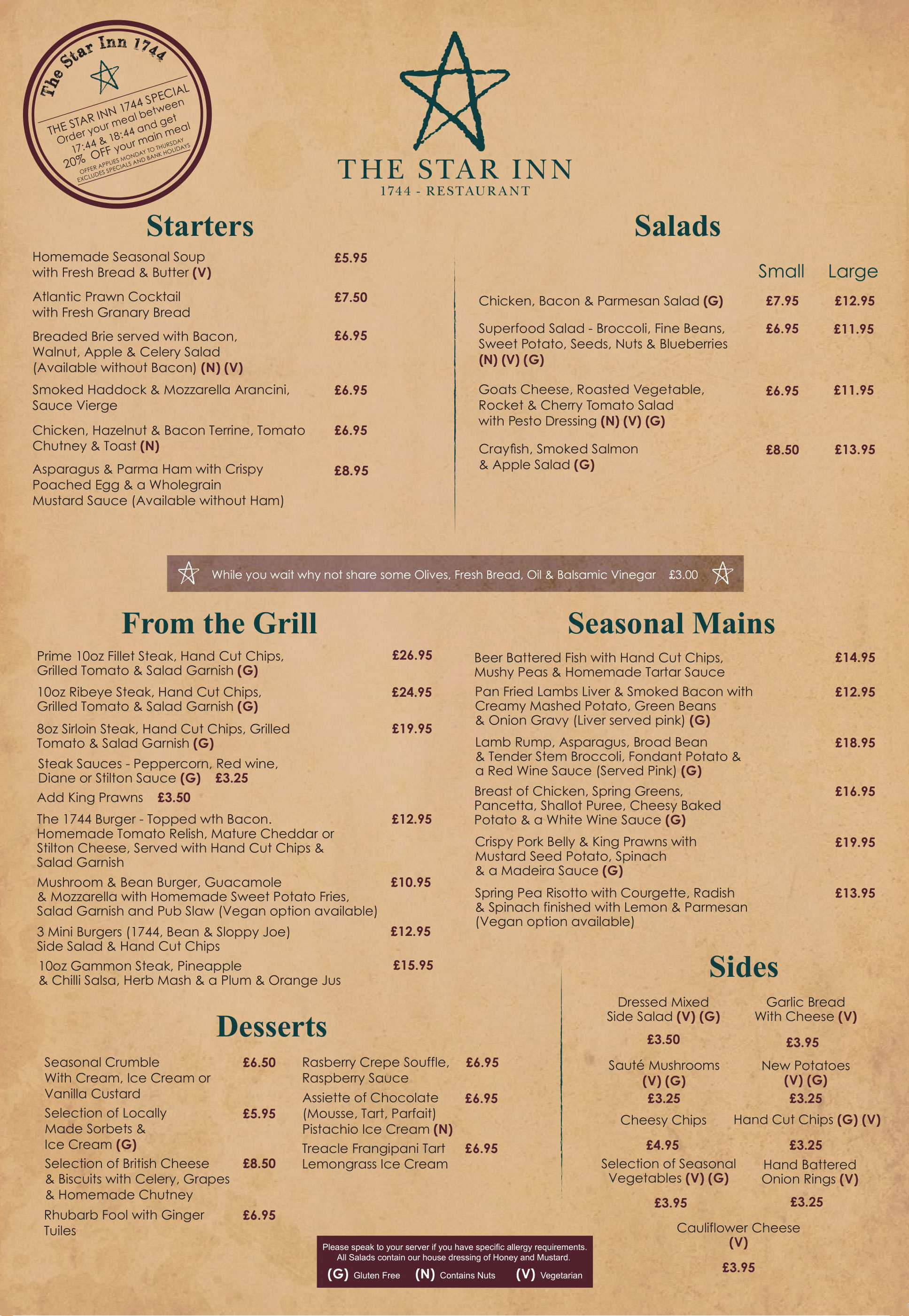 Menu - The Star Inn 1744