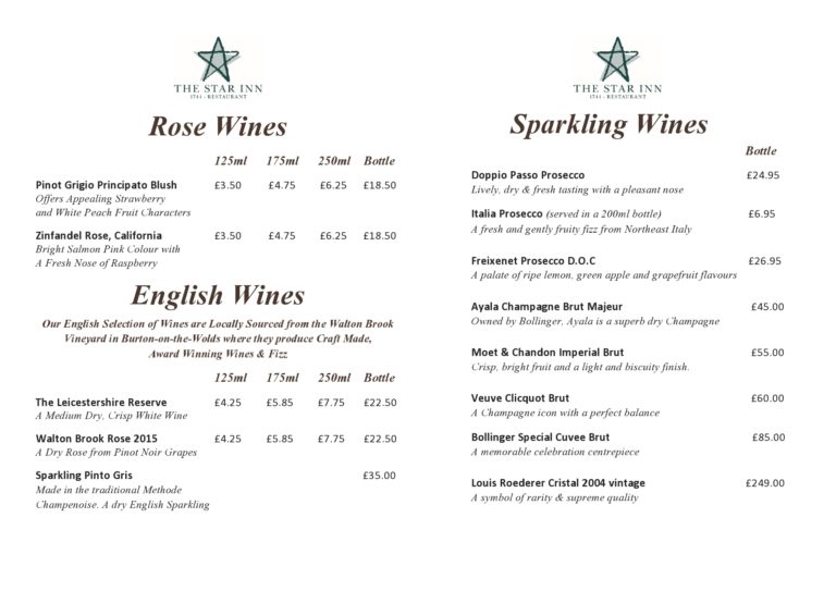Our Menus - The Star Inn 1744