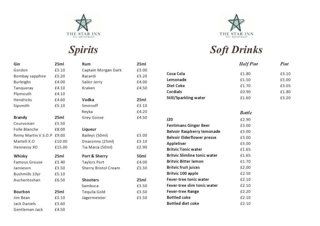 Our Menus - The Star Inn 1744