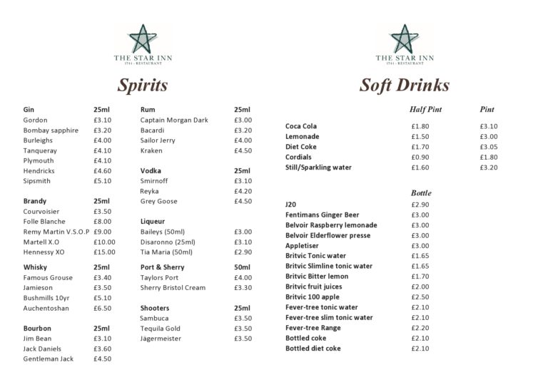 Our Menus - The Star Inn 1744