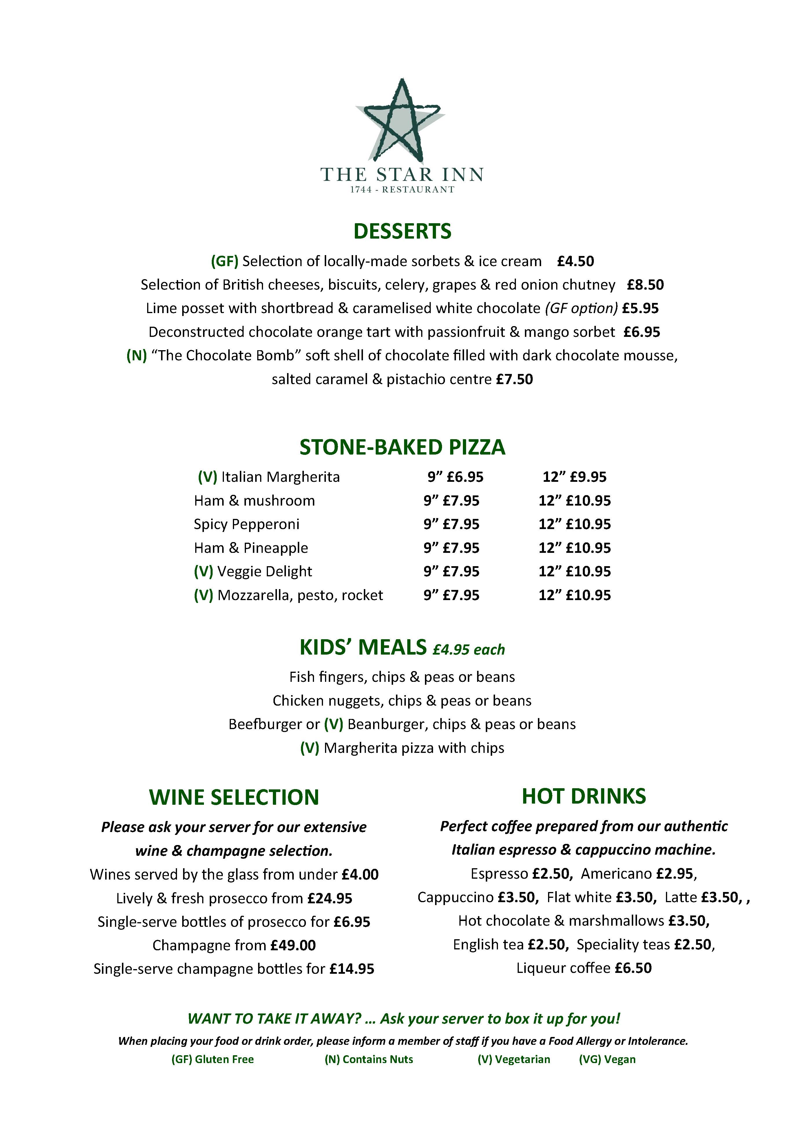 Our Menus - The Star Inn 1744