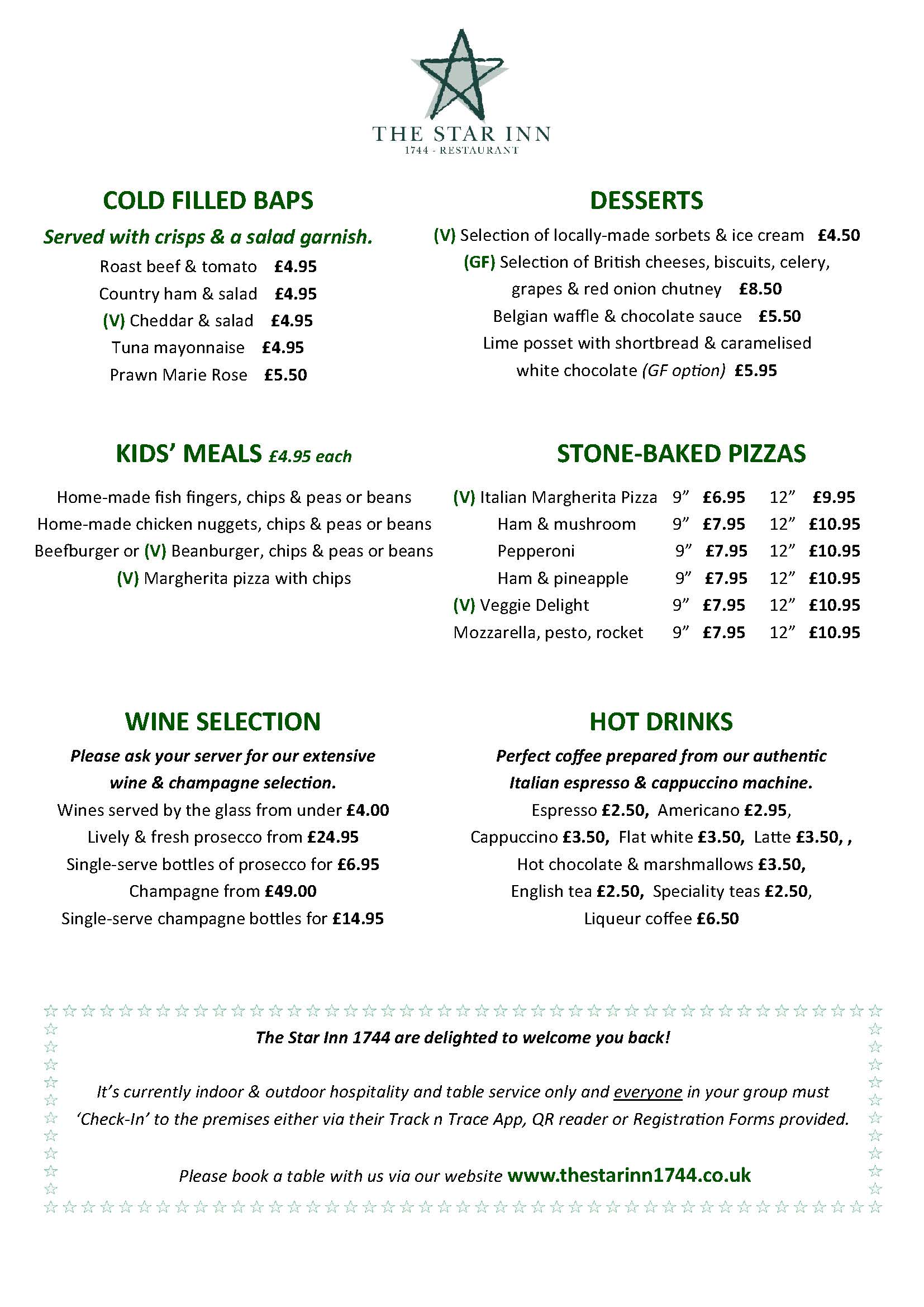 Our Menus - The Star Inn 1744