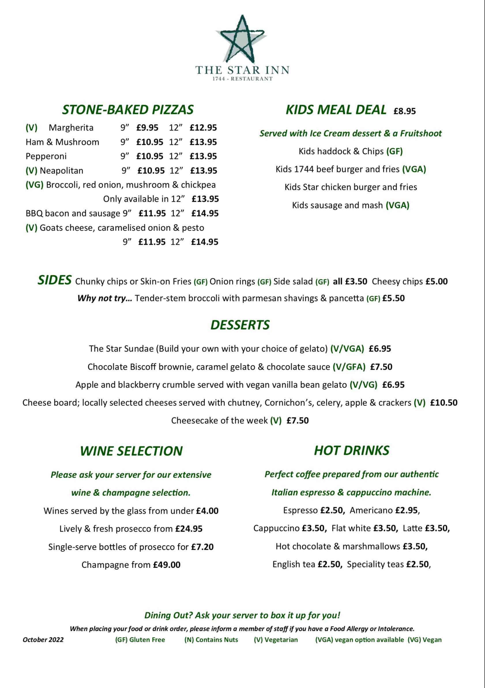 Our Menus - The Star Inn 1744