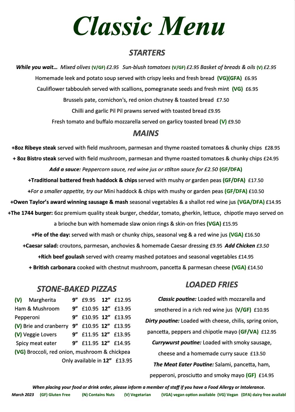 Our Menus - The Star Inn 1744