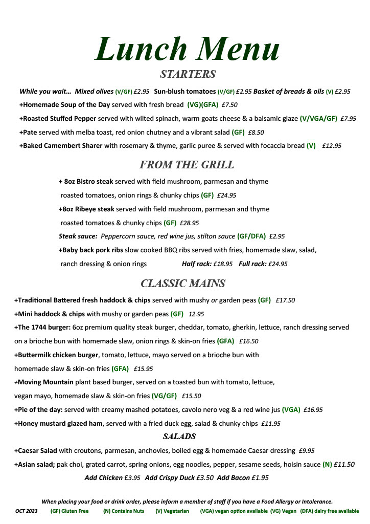 Our Menus - The Star Inn 1744