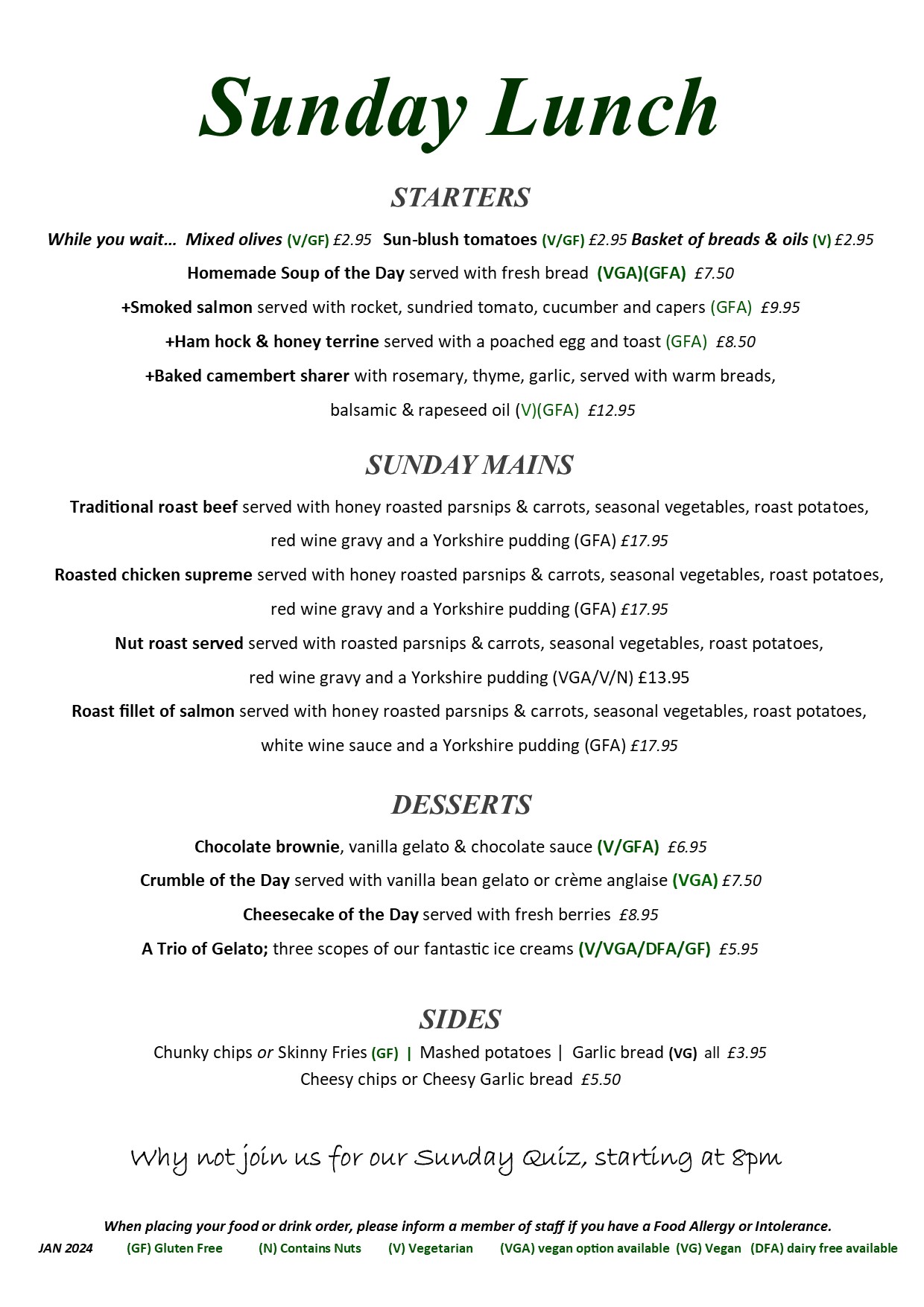 Our Menus - The Star Inn 1744