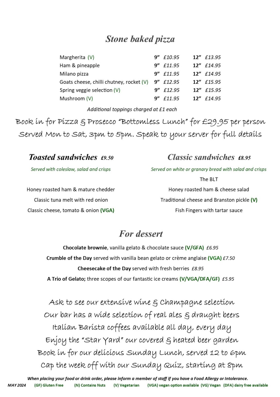 Our Menus - The Star Inn 1744