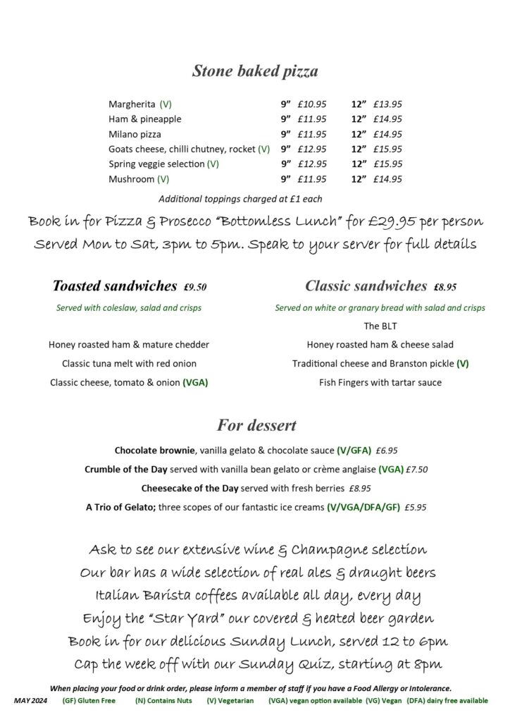 Our Menus - The Star Inn 1744
