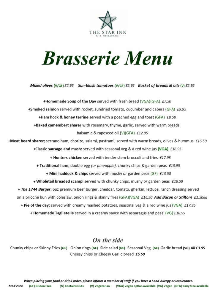 Our Menus - The Star Inn 1744
