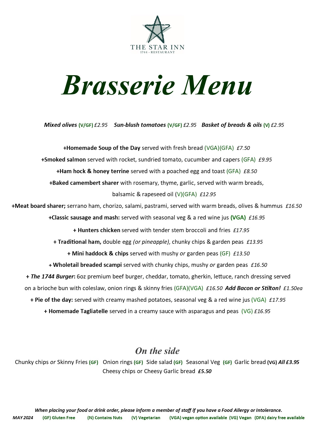 Our Menus - The Star Inn 1744