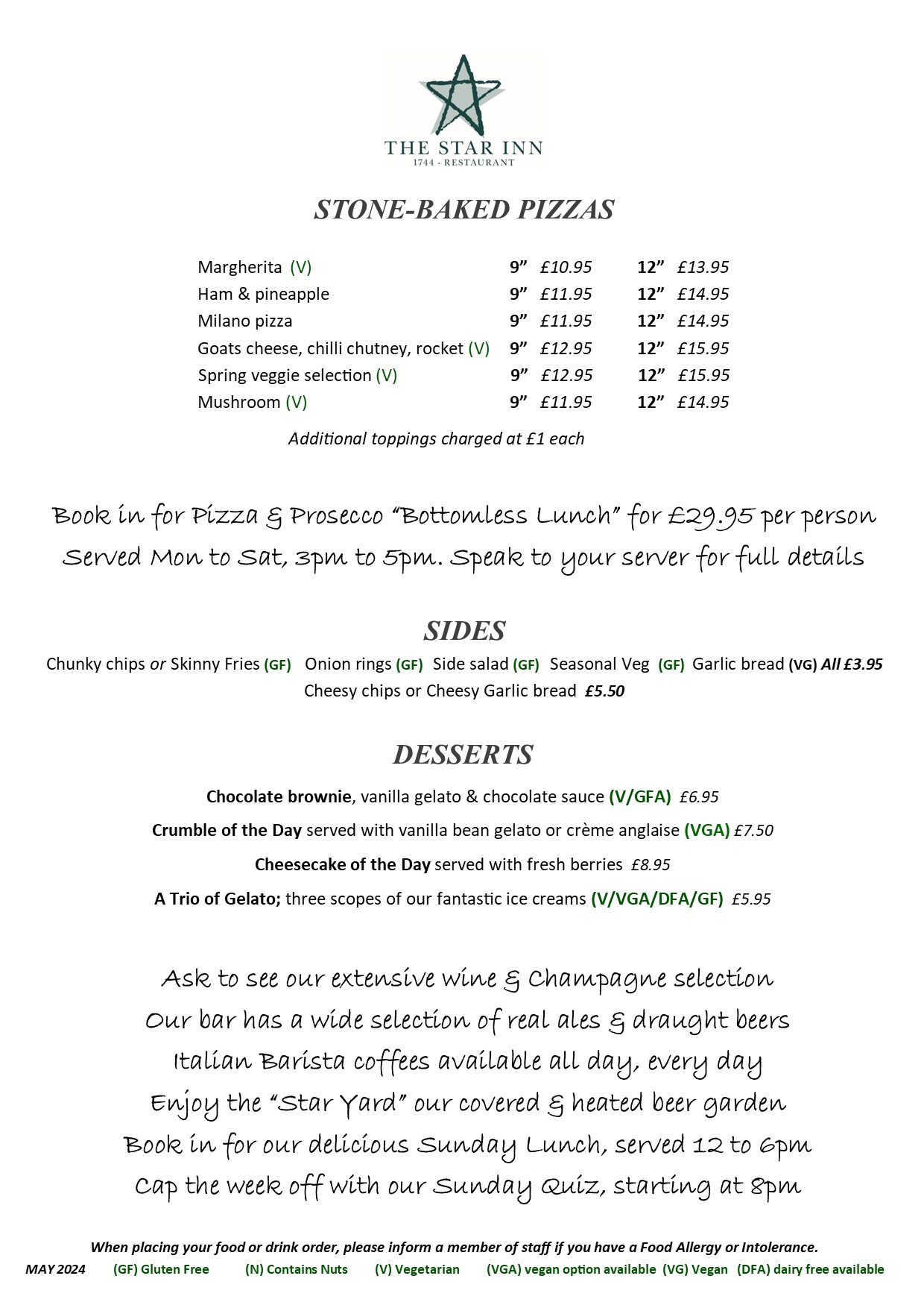 Our Menus - The Star Inn 1744