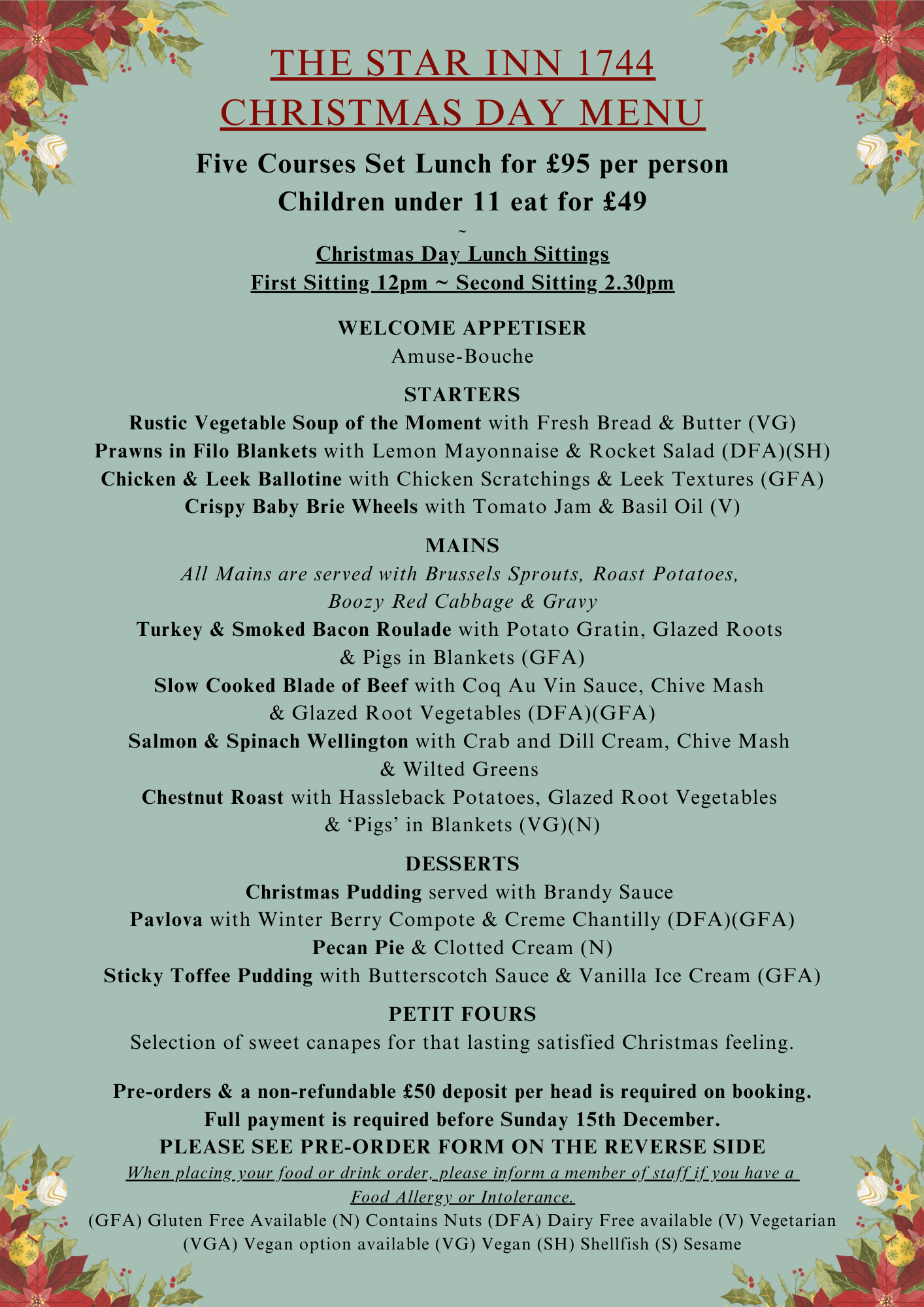 Our Menus - The Star Inn 1744
